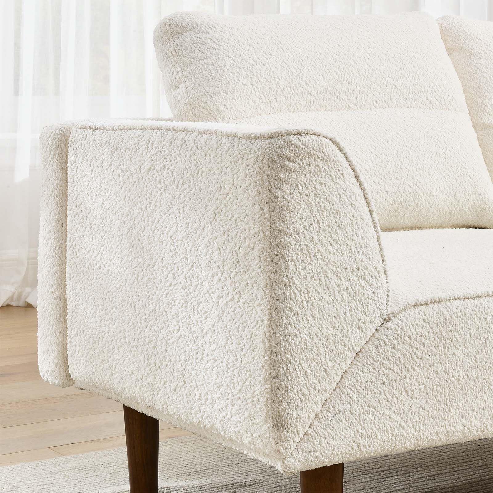 Antetek Loveseat Sofa with Adjustable Armrests, 64β Modern Futon Sleeper Sofa Bed w/Wooden Leg, Textured Boucle Comfy Love Seat Couches for Small Space, Livingroom, Apartment, Beige