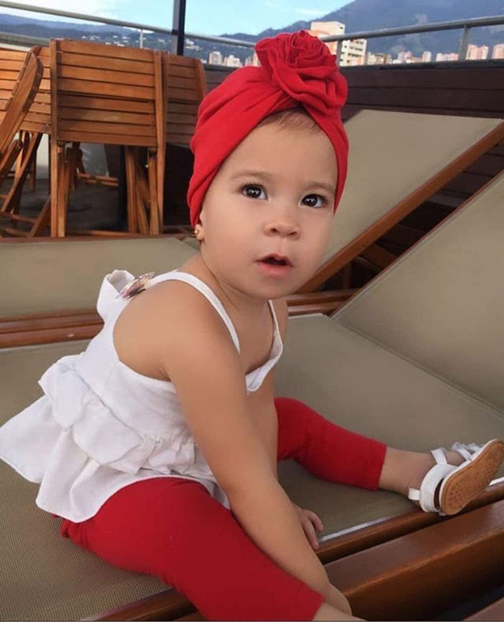 inSowni 8 Pack Solid Nursery Hospital Turban Hat Cap Beanie Bonnet with Flower for Baby Girls Toddlers Newborns Infants