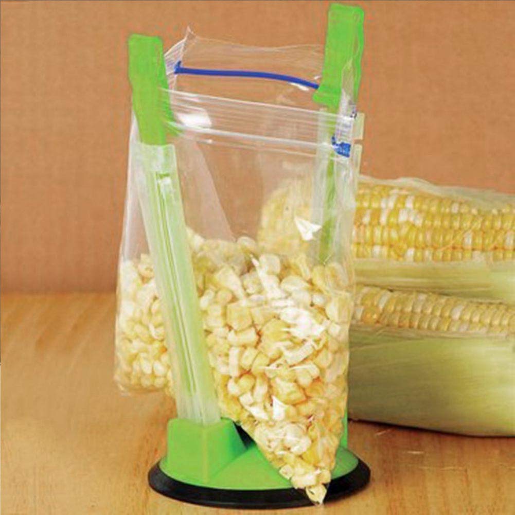 Adjustable Anti-skid Storage Bag Baggy Rack, Hands Free Baggy Rack Clip Food Storage Bag Opener Holder for Kitchen(Green)
