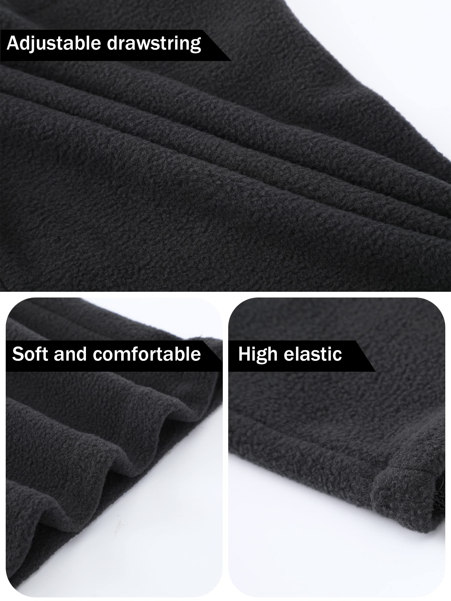 6 Pieces Winter Neck Warmers Fleece Gaiter 3 in 1 Beanie Hat Windproof Neck Scarf with Drawstring for Men Women (Black, Large)