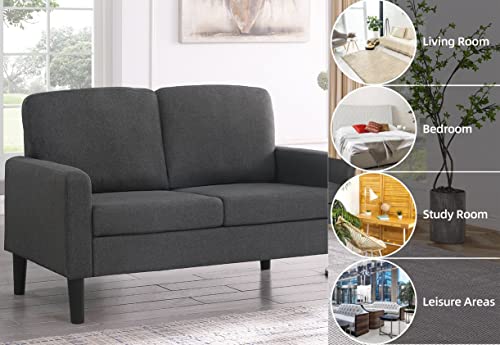 BEEY Modern Love Seat Sofas 53" Small Loveseat Sofa Linen Fabric Tufted Loveseat Sofa for Living Room Bedroom Small Apartment in Dark Grey