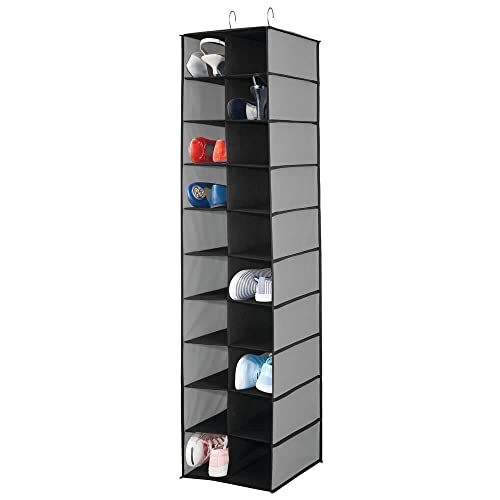 mDesign Soft Fabric Closet Organizer - Holds Shoes, Handbags, Clutches, Accessories - Large, 20 Shelf Over Rod Hanging Storage Unit - Charcoal Gray/Black