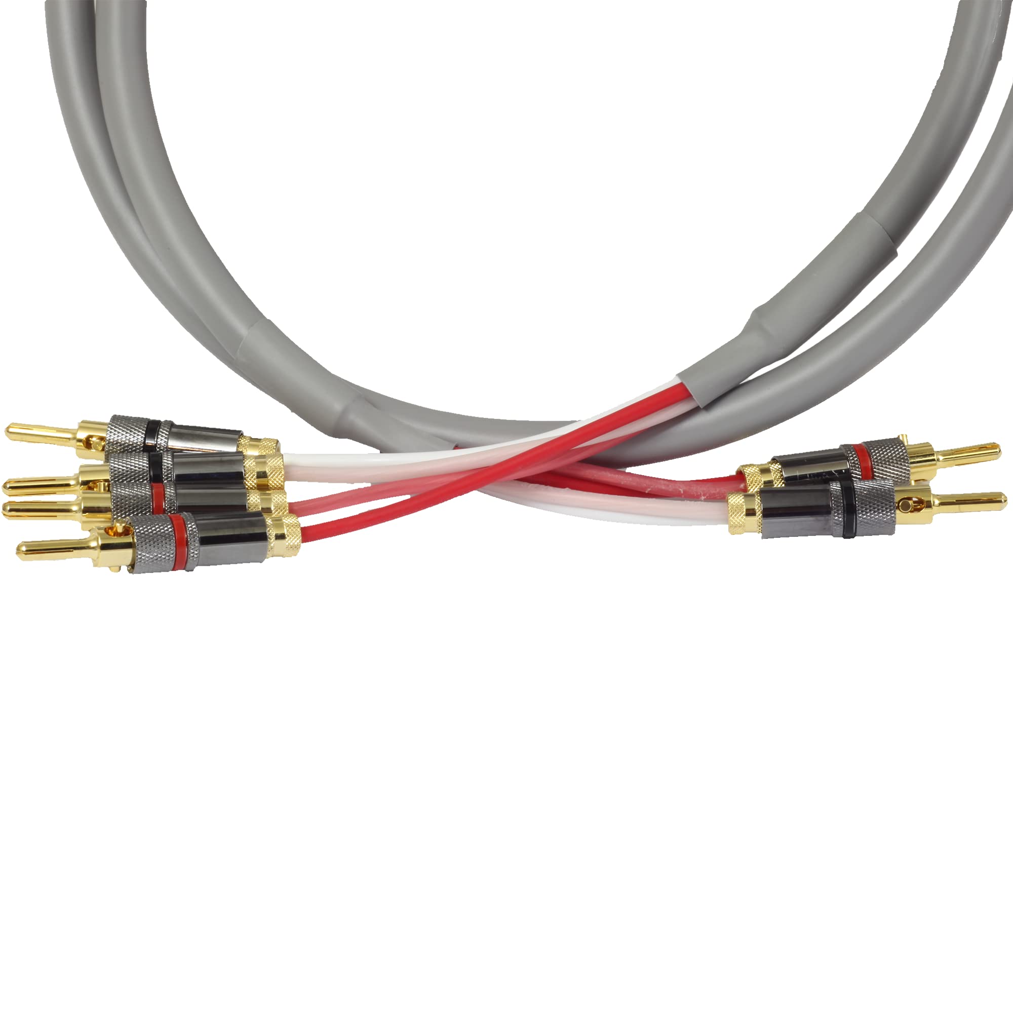 Blue Jeans Cable Canare 4S11 Speaker Cable, with Ultrasonically-Welded Bi-Wire Terminations (One Cable - for one Speaker); Assembled in The USA (8 Foot, Two Bananas to Four Bananas, Grey)
