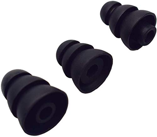 JNSA 3 Flange Noise Cancelling Triple Flange Eartips Eargels Earpads Ear Tips Gels Bud Compatible with Inside Diameter 4mm-5mm Earbuds in-Ear Earphones(Inner Hole 4mm) ,S/M/L,6 Pairs, Black 3F6P3