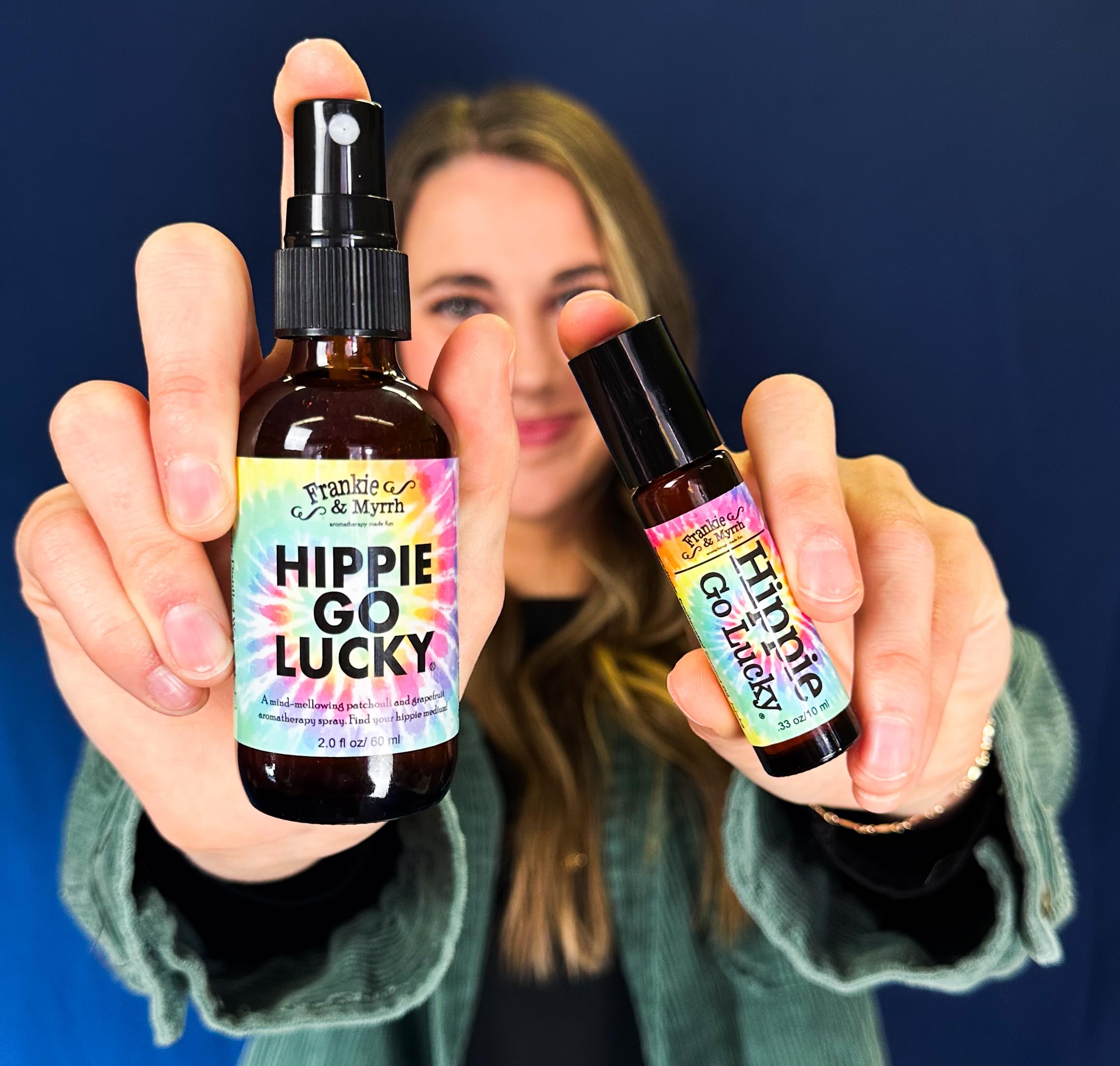 Frankie & Myrrh Hippie Go Lucky 2 Pack | Patchouli Roll-on & Spray | Natural Aromatherapy Combo for Relaxation & Positivity
