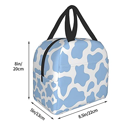 carati Insulated Lunch Bag for Women, Cooler Tote Reusable Lunch Box Container For Work Office Travel Picnic Light Blue Cow Animal