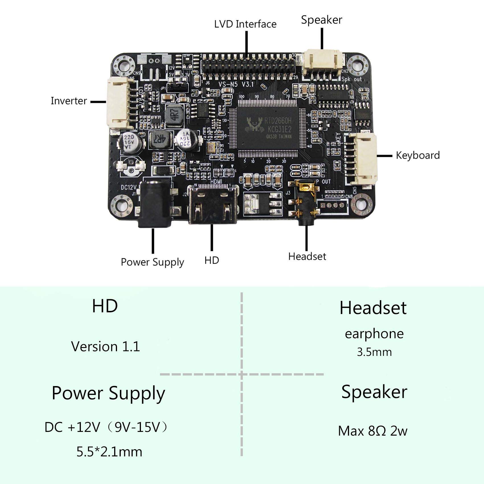 VSDISPLAY 10.4" 10.4 Inch 1024X768 HD 500nit IPS LCD Display VS104T-003A with HD-MI Audio LCD Controller Board