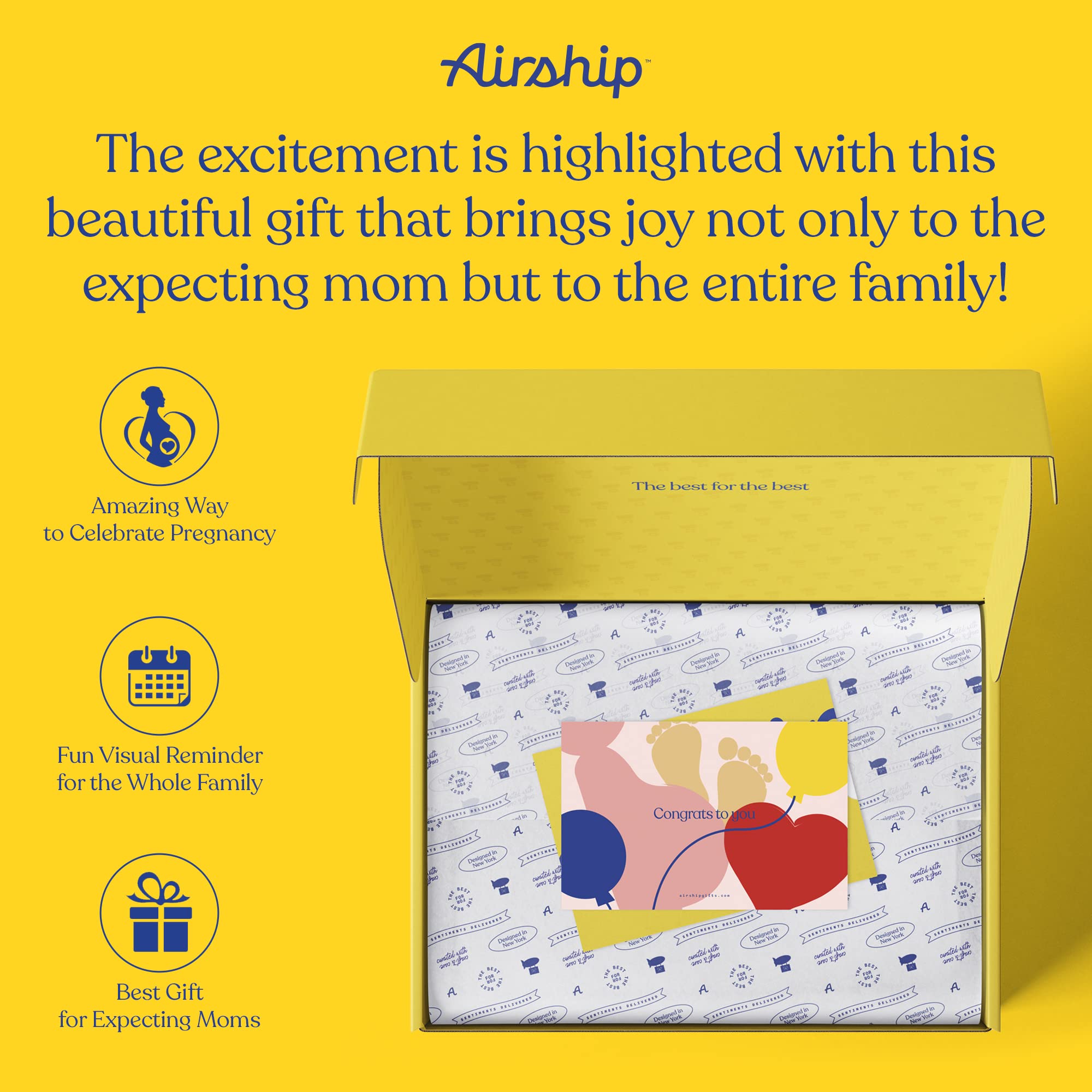 Airship Pregnancy Gift Box - Pregnancy Must Haves for Expecting Moms - Essentials Kit with Bath Bomb, 12โ Water Bottle, 12 Stickers, Countdown Time Clock, Journal Book - Self Care Baby Shower Gifts
