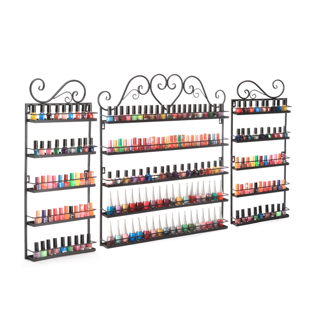 DAZONE 3 in 1 Nail Polish Wall Rack Organizer Holds 200 Bottles Nail Polish Shelf 3 pcs Included Black