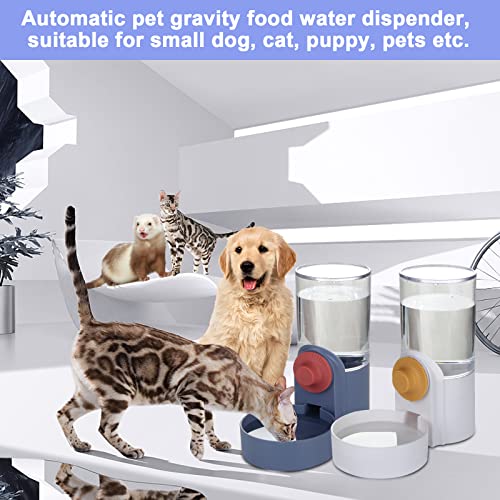Automatic Food Feeder Water Dispenser, Removable Cage Hanging Food Water Bowl Bottle for Pet Dog Cat, Gravity Auto Food Feeder Waterer for Small Animals, Cat, Rabbit, Bird, Puppy (Waterer, Blue)