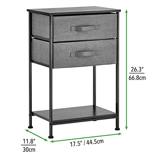 mDesign Storage Dresser End/Side Table Night Stand Furniture Unit - Small Standing Organizer for Bedroom, Office, Living Room, and Closet - 2 Drawer Removable Fabric Bins - Charcoal Gray