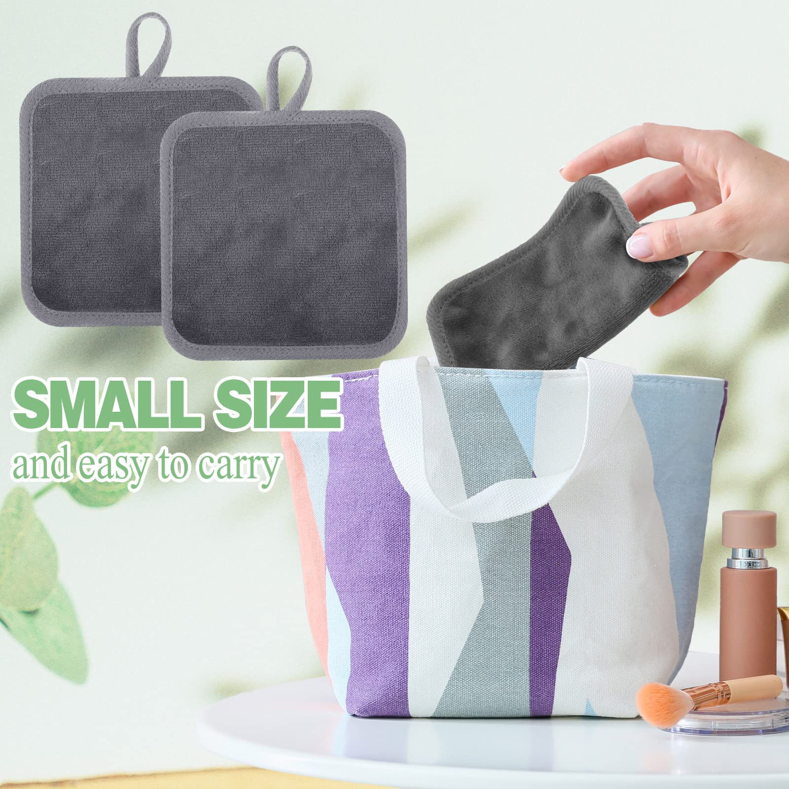64 Pcs Makeup Remover Pads 5 x 5 Inch Small Makeup Remover Cloth Reusable Thick Microfiber Washable Makeup Remover Towels Face Eraser Washcloth Facial Eye Lip Cleaning Remove Instantly Dirt (Gray)