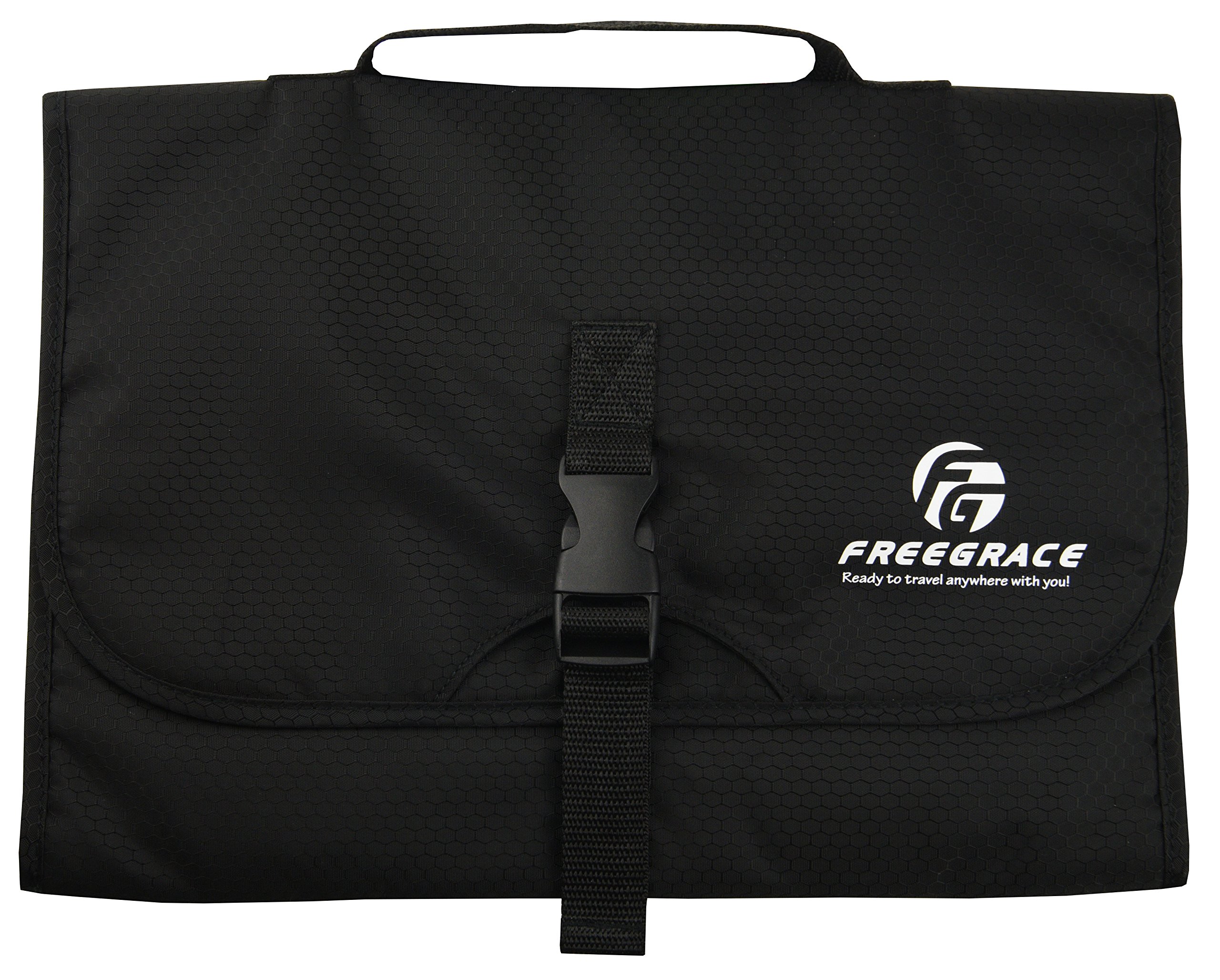 Freegrace Premium Hanging Toiletry Travel Bag - Cosmetic, Jewelry, Toiletry & Accessory Storage Organizer Bag, Large Size, Various Compartments (Black)