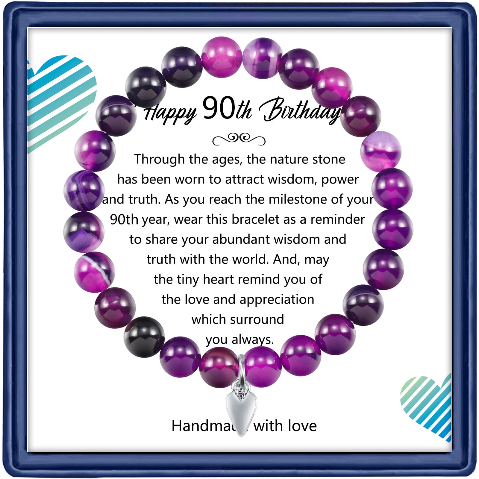 90th Birthday Gifts for Women, Amethyst Beads Birthday Bracelet for Woman Truning 90 Years Old Jewelry Gift for Her Women Mom Sister Best Friend Wife Grandmother Birthday Giftsļ¼Amethystļ¼