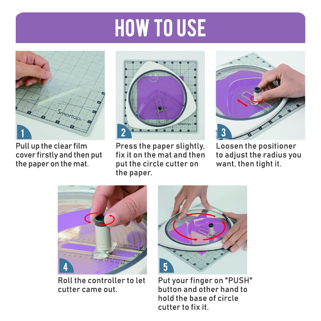 SMARTOP circle paper cutter with sticky mat, 3 Replaceable blades for scrapbooking paper crafts, art DIY, adjustable Circle Cutter