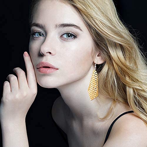 6 Pairs Sequin Dangle Earrings Mesh Grid Tassel Drop Earrings Colorful Sequin Earrings for Women (Extra Large, Simple Style)
