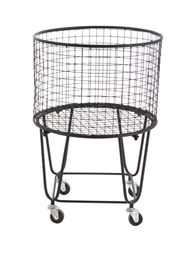 CosmoLiving by Cosmopolitan Metal Deep Set Metal Mesh Laundry Basket Storage Cart with Wheels, 17" x 17" x 25", Black