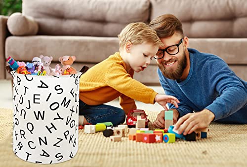HIYAGON Large Sized Canvas Storage Baskets with Handle,Collapsible & Convenient Home Organizer Containers for Toys Storage,Baby Clothing(Letter)