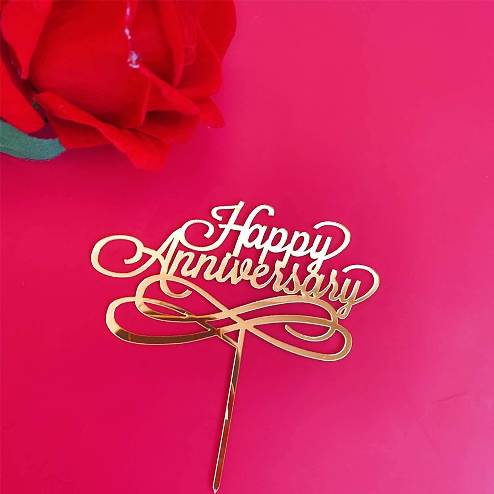 6pcs Happy Anniversary Cake Topper, Gold Sliver Wedding Anniversary Acrylic Cake Toppers, Happy Anniversary Party Decorating supplies