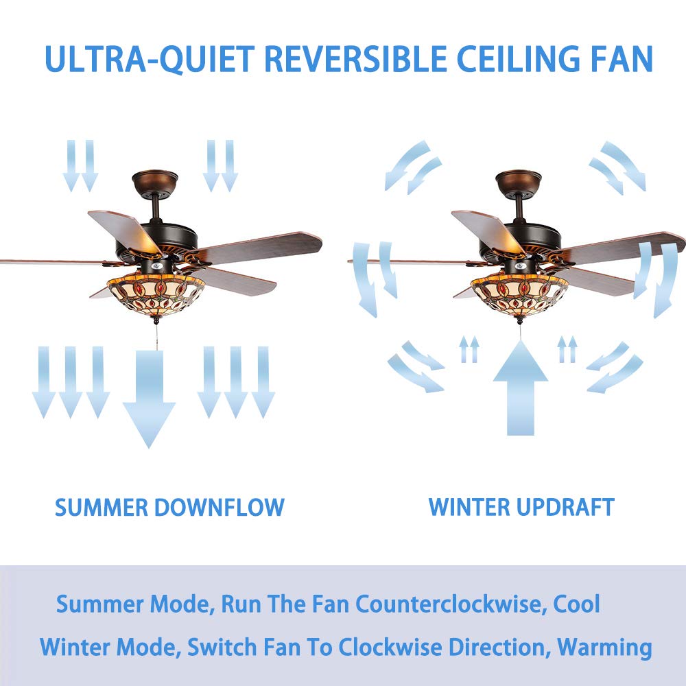 52-Inch Black Ceiling Fan With Tiffany Light