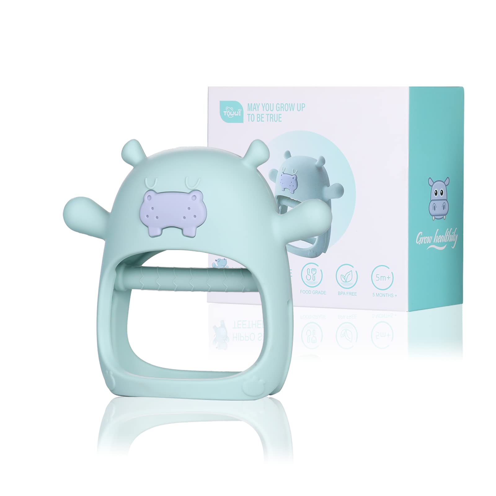 Towwi Teething Toys for Babies 0-6 Months Never Drop Hippo Teething Toys for Babies 6-12 Months Infants, Baby Chew Toys for Sucking Needs, Hand Pacifiers Baby Toys 6 to 12 Months