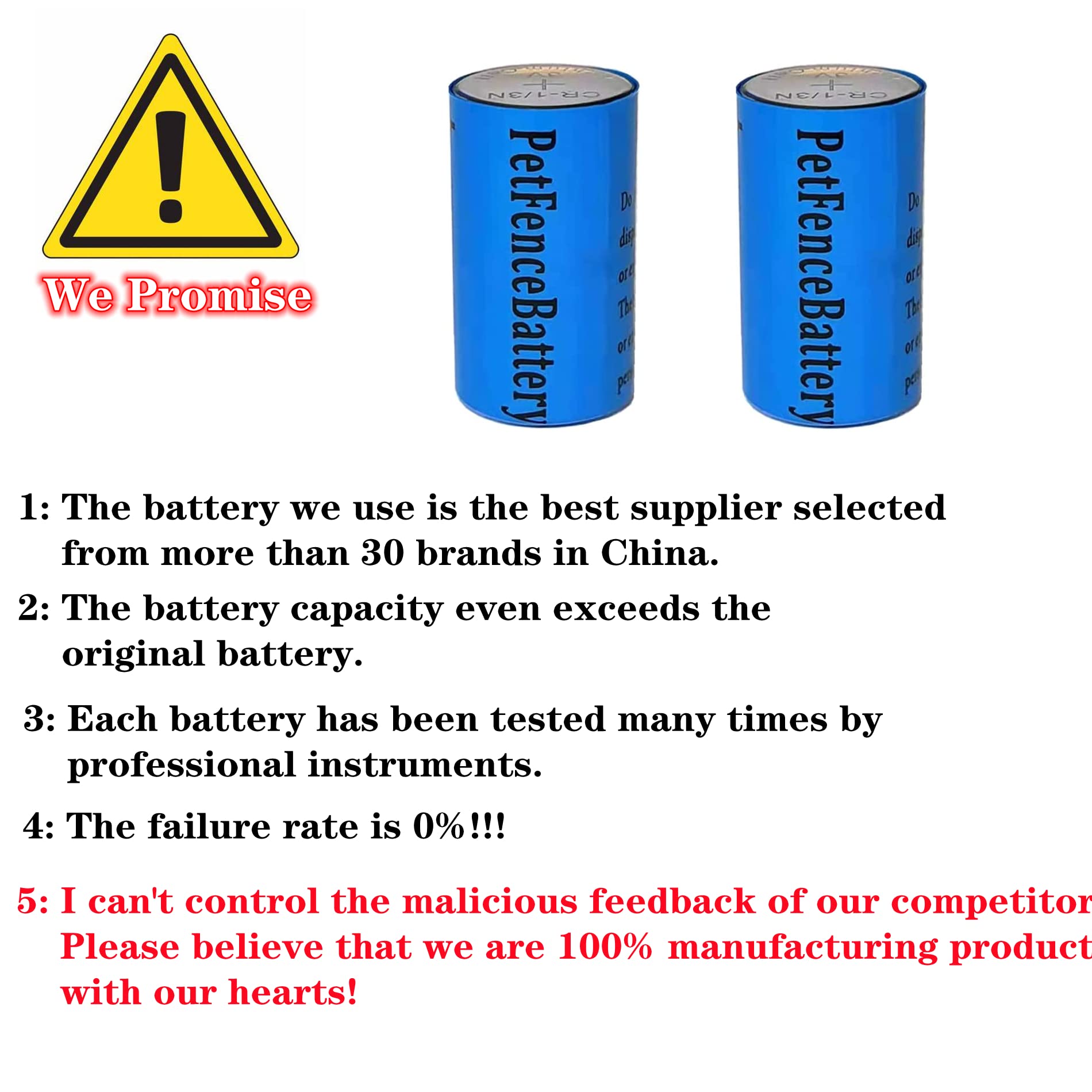 6 Volt Battery Compatible for Pet Stop, Perimeter, Extreme Dog Fence Collar Battery, Two CR1/3N 6v Batteries 170mah High Capacity Lithium Battery! (5 Pack)