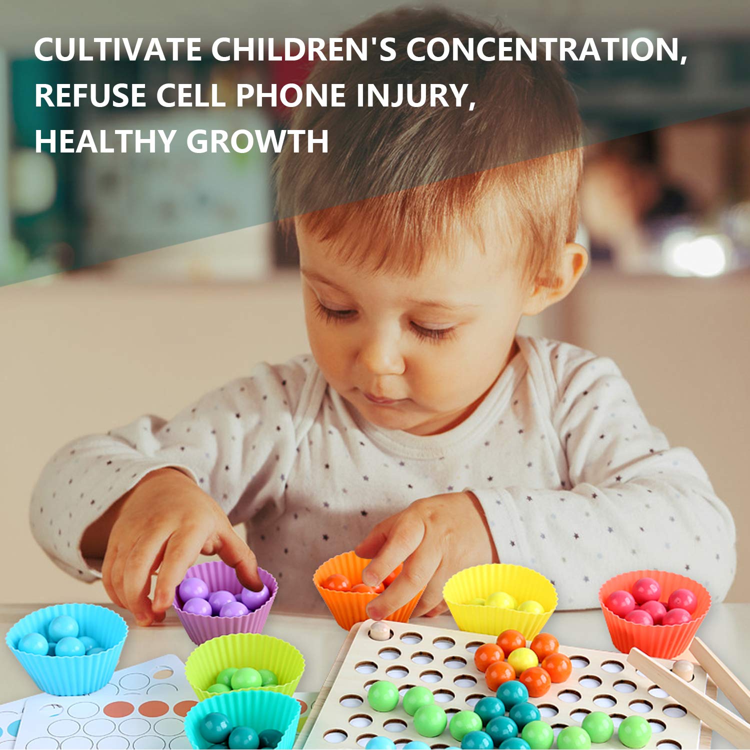 4 in 1 Wooden Board Bead Game,Montessori Rainbow Puzzle Sorting Stacking Toy, Kids Learning Math Games,Great Gift for Girls and Boys