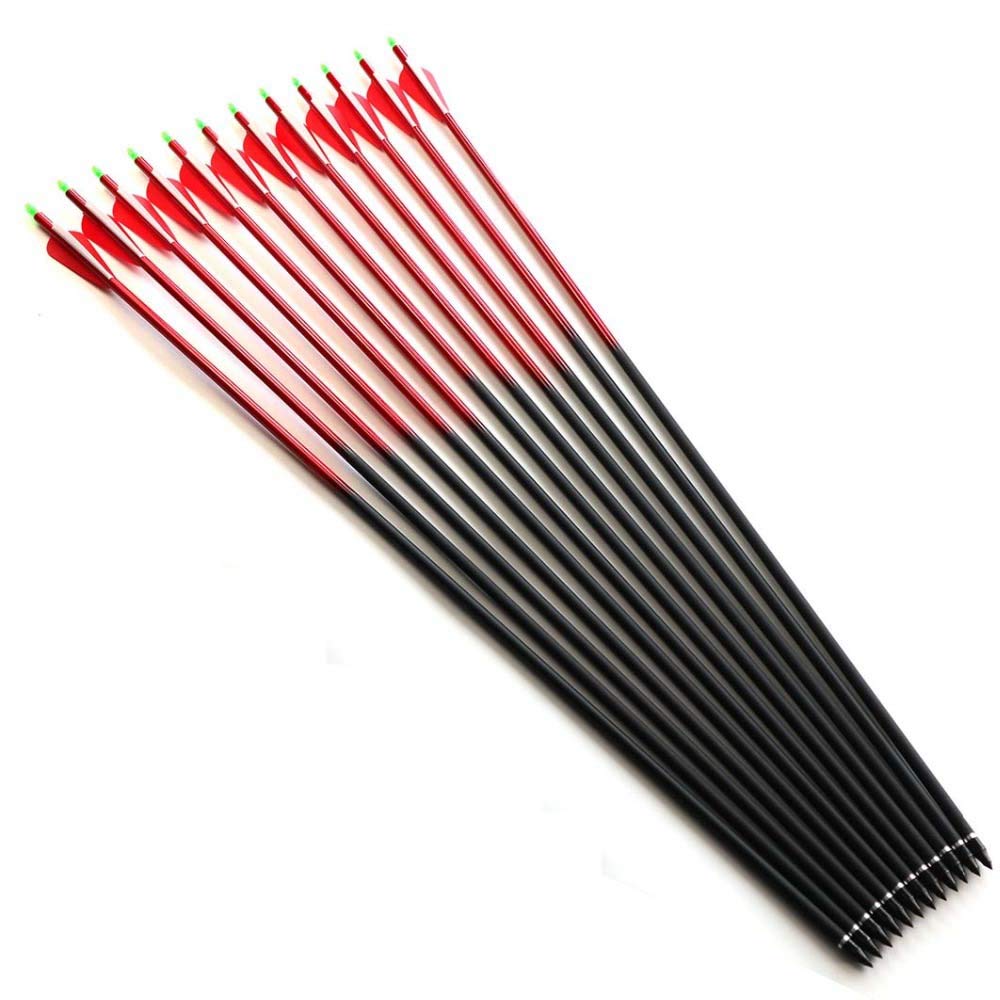 30" Carbon Arrows 700 Spine Archery Target Practice Hunting Arrow with Field Tips Removable for Compound Recurve Bow Longbow 12 Pack