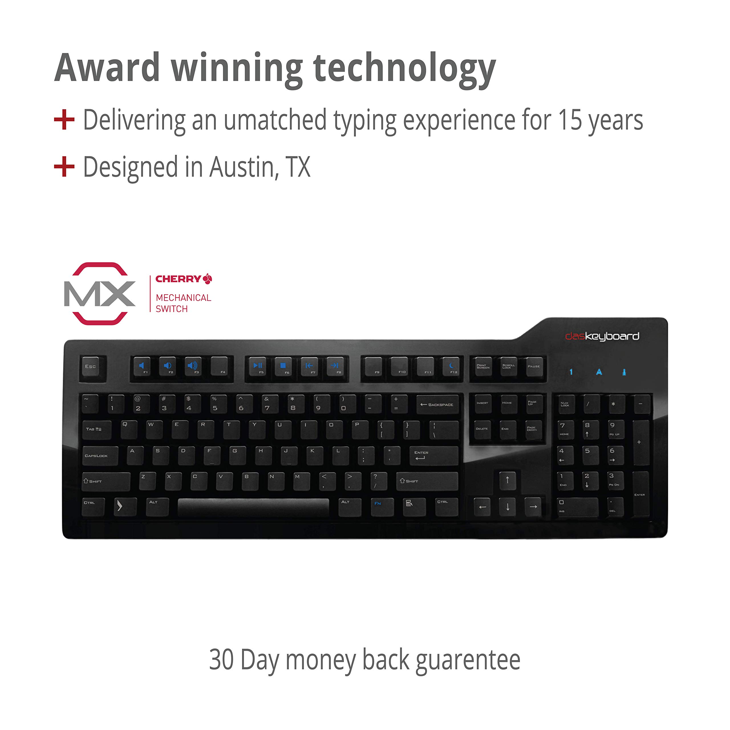 Das Keyboard Model S Wired Mechanical Keyboard, Cherry MX Blue Mechanical Switches, 2-Port USB Hub, Laser Etched Keycaps (104 Keys, Black)