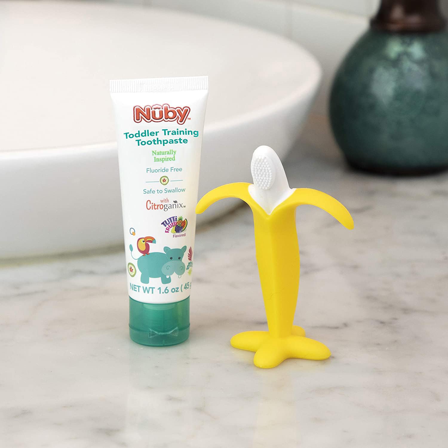 Dr. Talbot's Toddler Training Toothpaste Naturally Inspired with Citroganix, with Nuby Nananubs Banana Massaging Toothbrush, 1.6 Ounce, 6+ Months