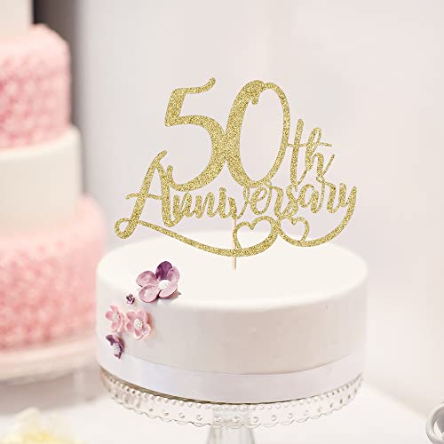 Bekaterea 50th Anniversary Cake Topper Gold Glitter,50th Birthday Cake Decoration,50th Anniversary Party Decorations,50th Anniversary Wedding Party Cake Decoration Supplies