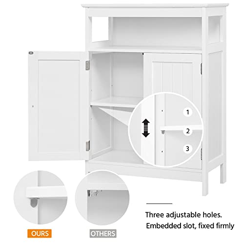 Yaheetech Bathroom Floor Storage Cabinet, Wooden Free Standing Storage Organizer with 2 Doors & Adjustable Shelves, for Living Room Hallway, White