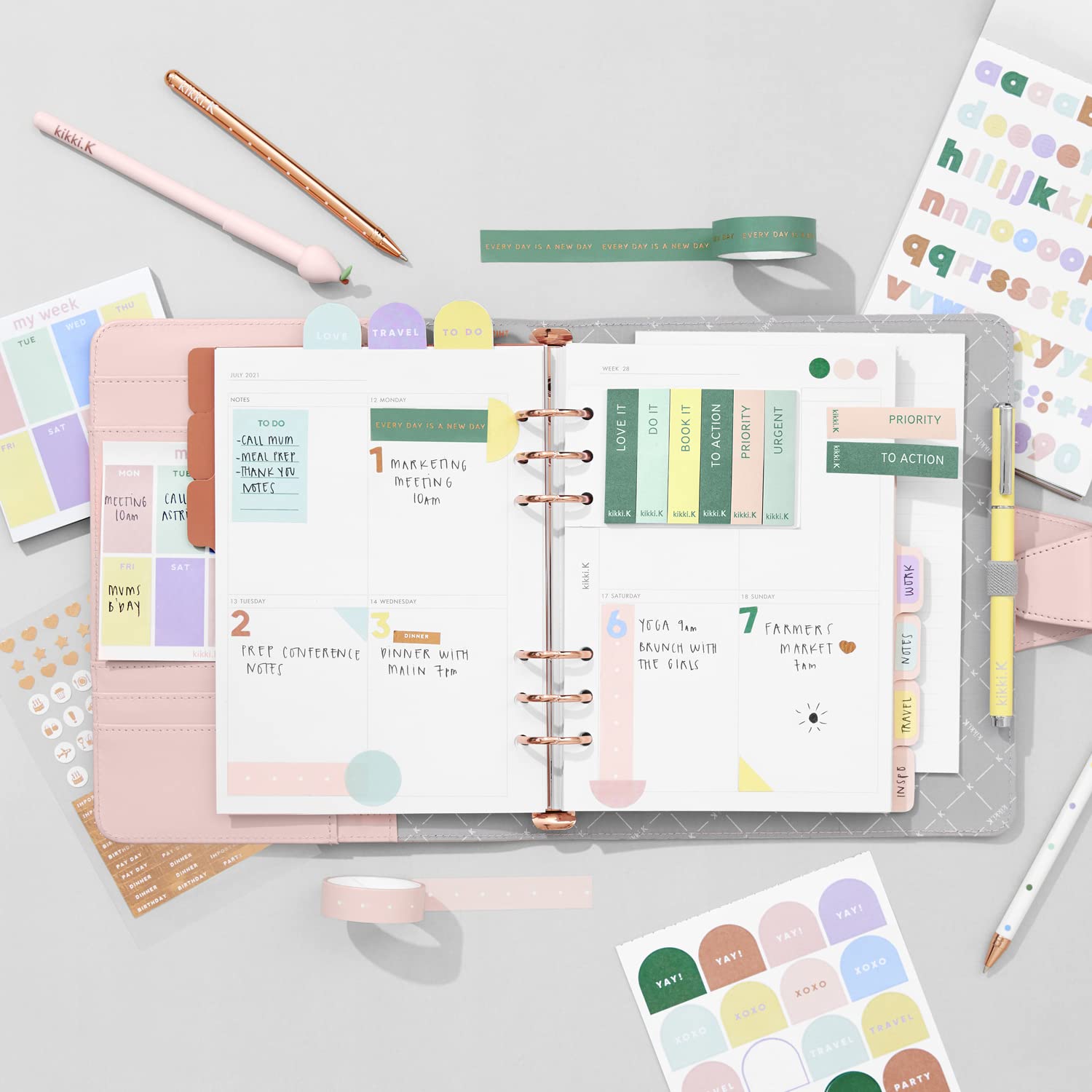 Adhesive Mini Weekly Planning Pad - Multi. Monday to Sunday Weekly Layout and Notes Section. Portable Size. Full Color Print and Sturdy Backboard by kikki.K