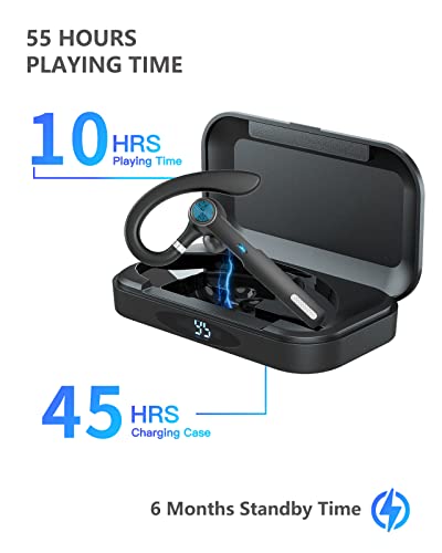 AODE Bluetooth Headset , Earpiece with ENC MIC ,Trucker wireless headset Charging Case 55Hrs playtime 5.3 Hands-Free Caller Voice Announce for Driving/Business(Upgrade Version) Update-Black