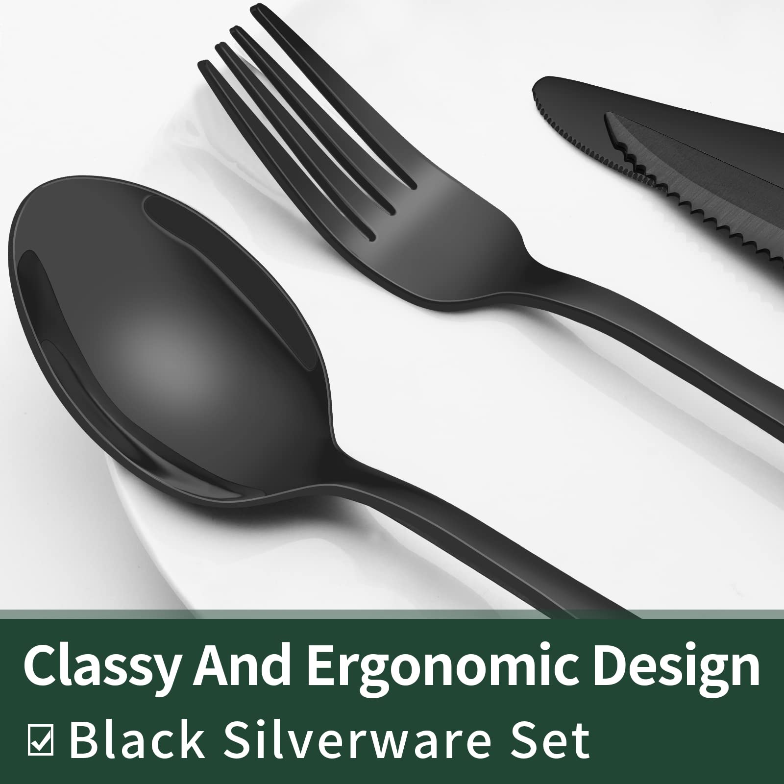 48-Piece Black Silverware Set with Organizer, Black Flatware Set with Steak Knives for 8, Food-Grade Stainless Steel Tableware Cutlery Set, Mirror Finished Utensil Sets for Home Restaurant