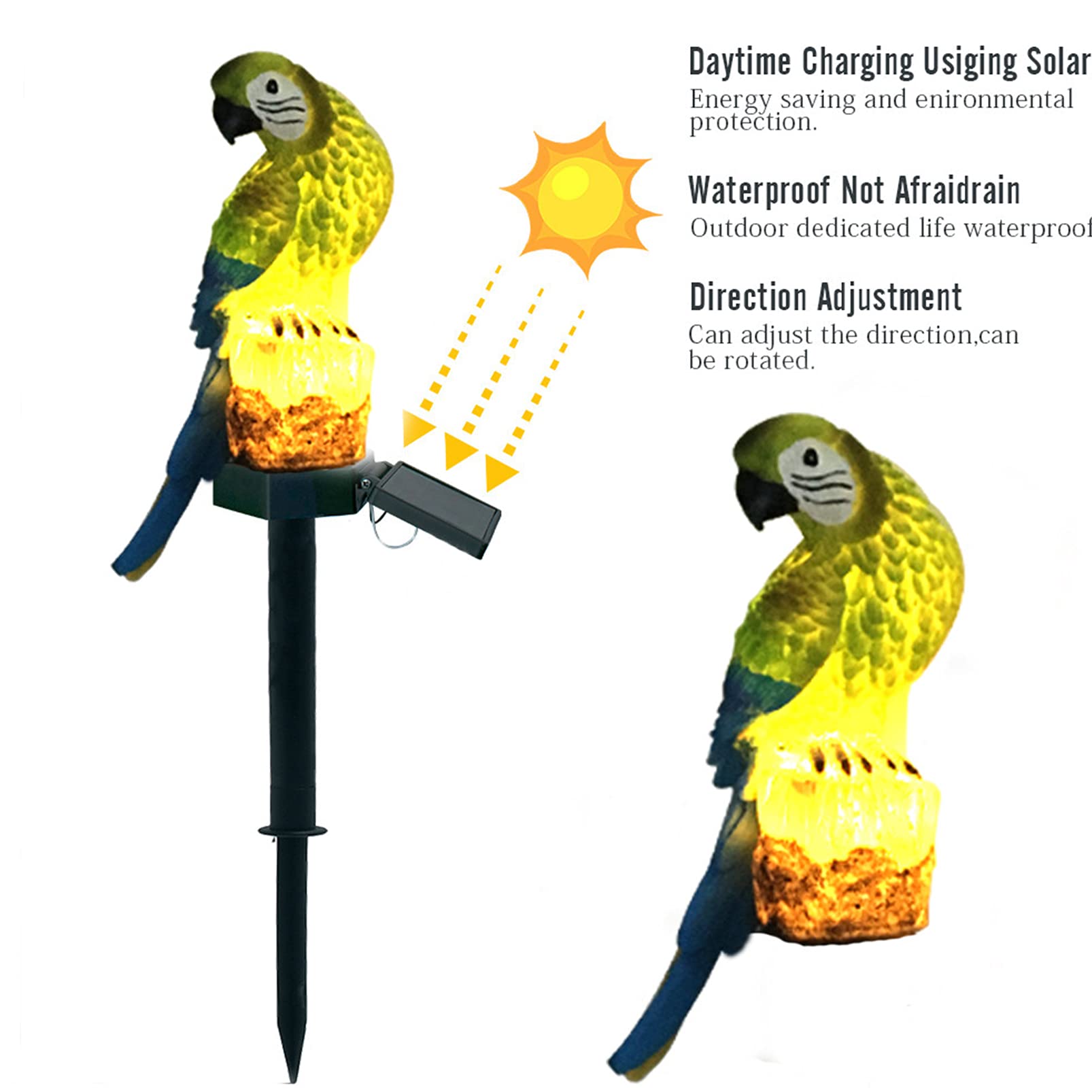 BADUS Solar LED Lights Garden Decor Parrot Statue Light Outdoor Decoration Garden Lawn Landscape Light Porch Yard Outside