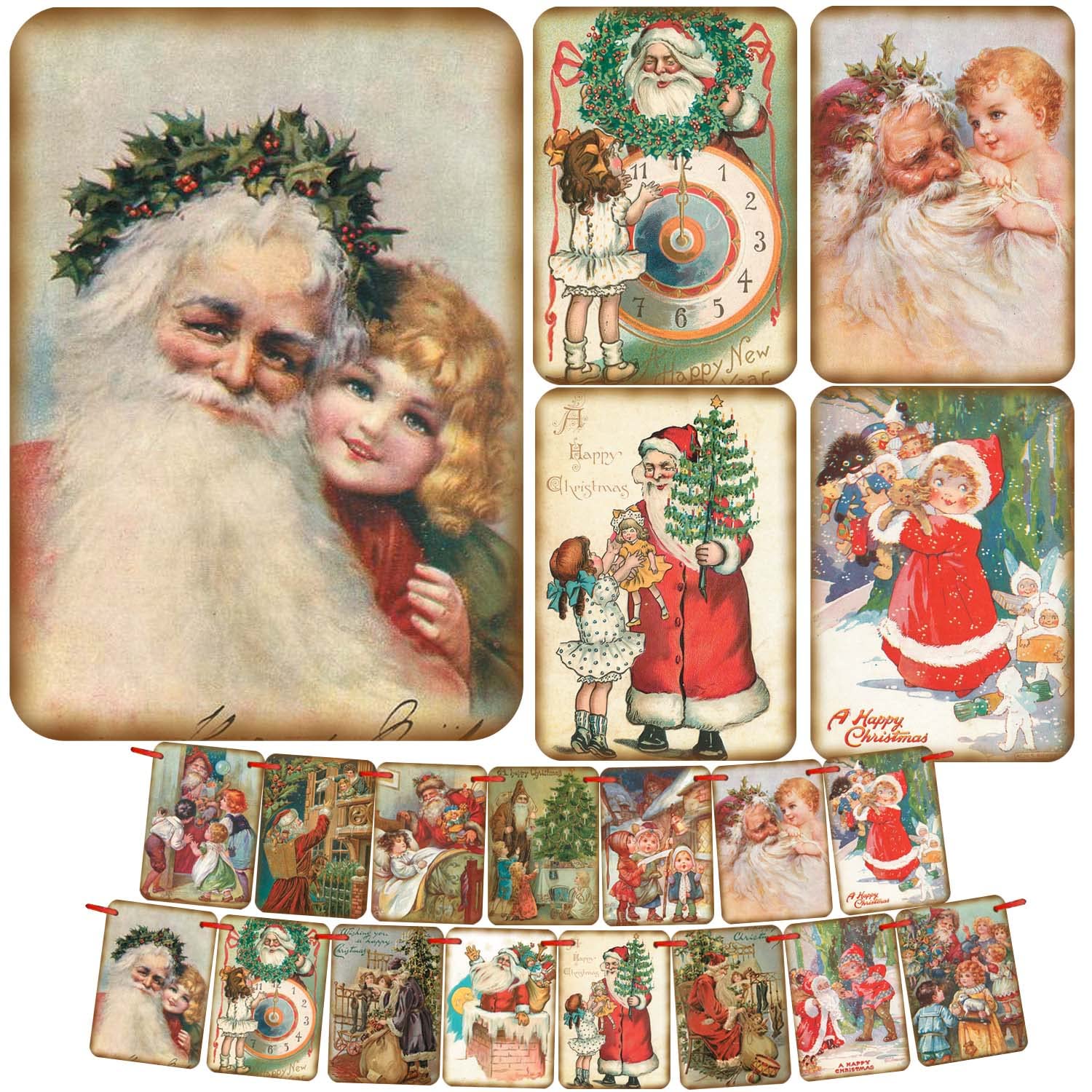 WONEVER 15 Pcs Vintage Christmas Banner, Traditional Style Christmas Bunting, Vintage Santa Christmas Decorations Indoor for Home Offic Party Fireplace Mantle Farmhouse Decor