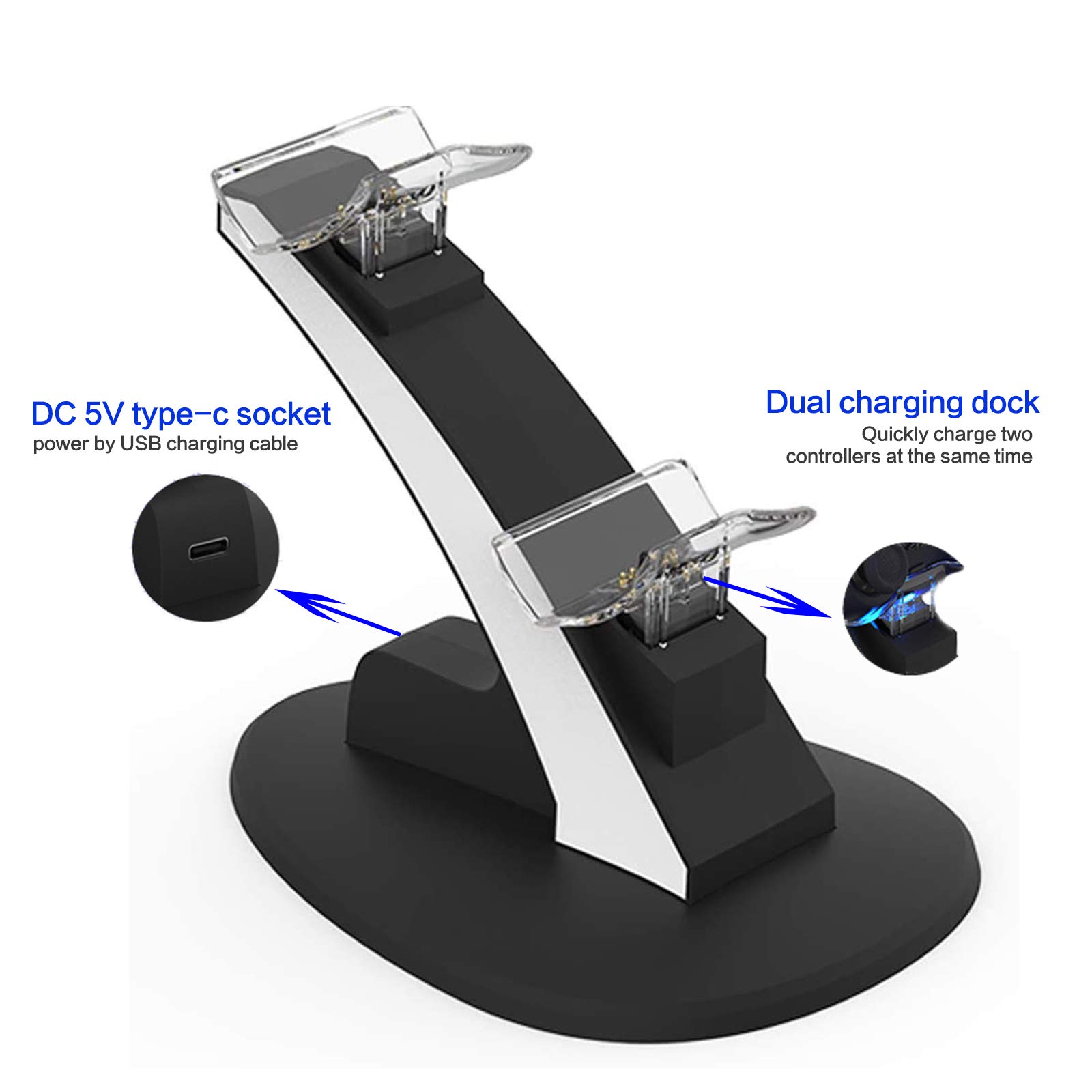 ADHJIE PS5 Controller Charger Station Dock with Click-in Charging,Led Indicator,Safety Chip Protection,Compatible with Sony Playstation 5 Controller(Black)