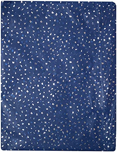 Made in USA 50-Sheet Hot Stamp Glitter Gift Tissue Paper Pack, 20" X 30" (Silver on Blue)