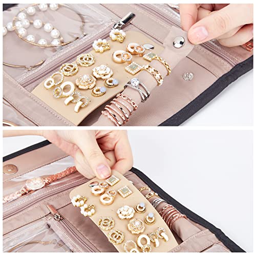 BELALIFE Travel Jewelry Case Organizer, Foldable Jewelry Storage Roll for Earrings, Necklaces, Rings, Bracelets, Brooches, Black