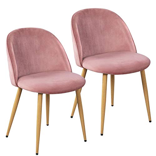 Yaheetech Velvet Dining Chairs Accent Kitchen Chair Living Room Chair for Vanity/Makeup/Leisure Upholstered Side Chairs with Soft Velvet Seat Backrest Metal Legs Set of 2, Pink