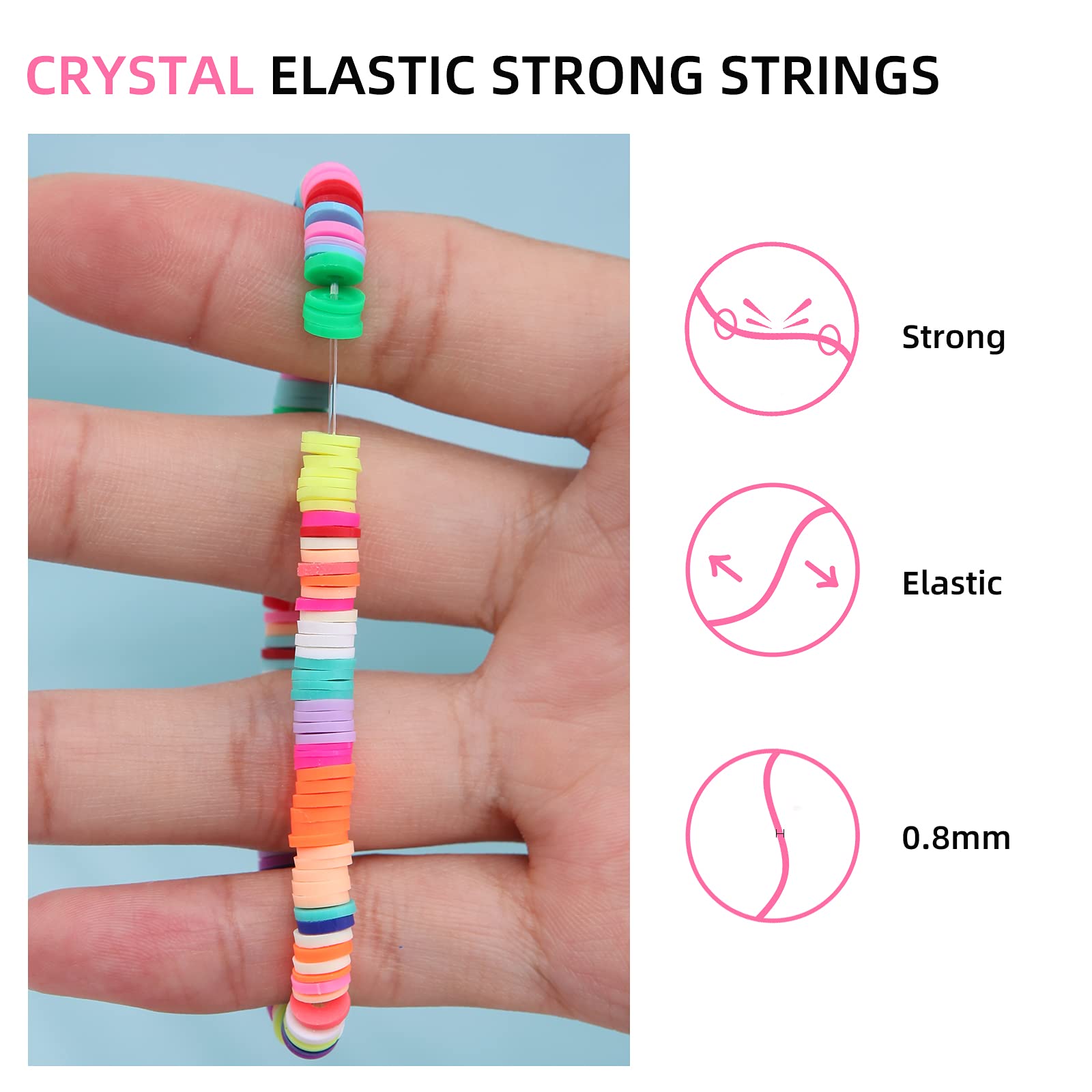 4800 PCS 6MM Polymer Clay Fimo Rainbow Color Beads, Flat Disc Heishi Beads, Multicolor Polymer Beads with 2 Roll Elastic Thread and 1 Scissorsā¦