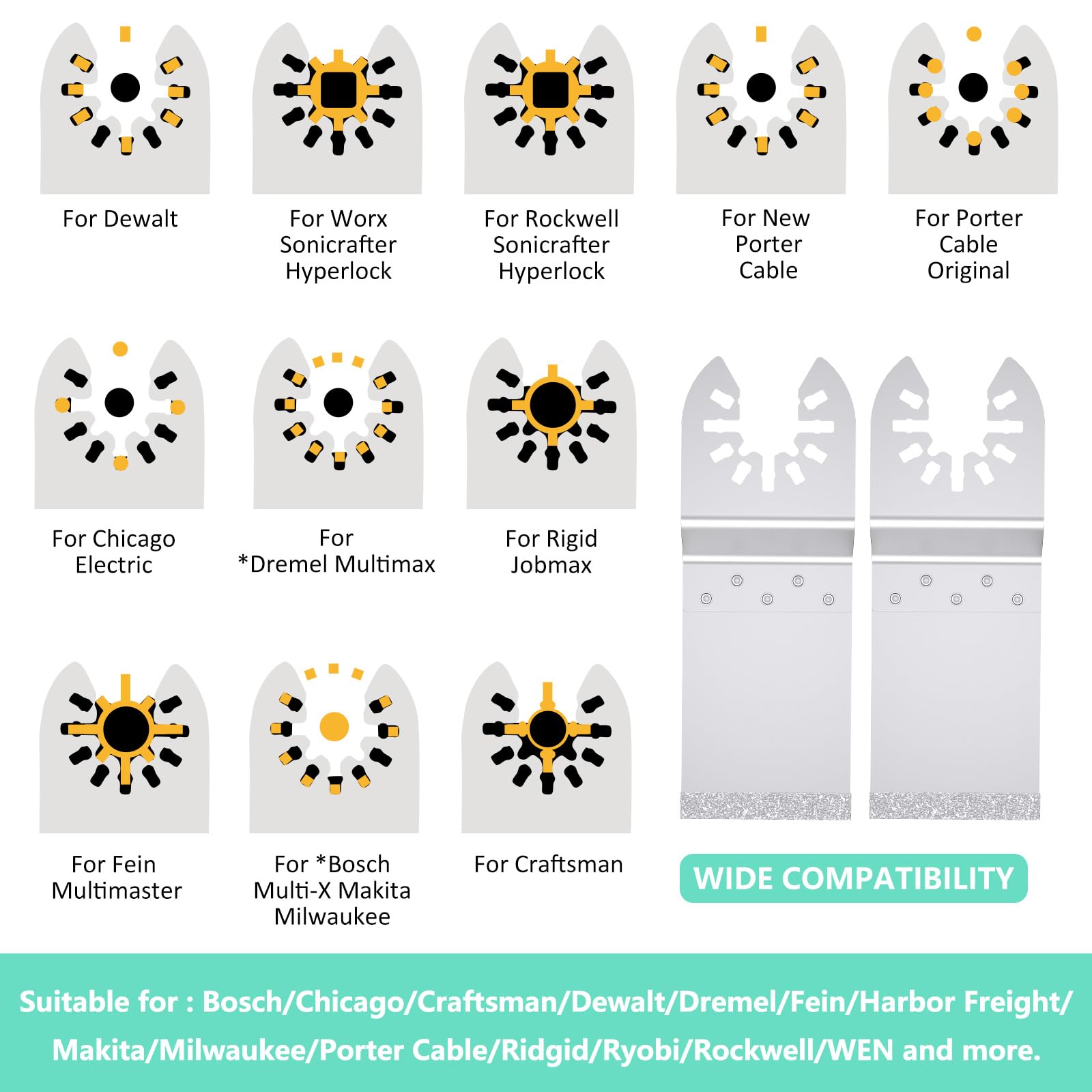 6 Pcs Diamond Oscillating Multi Tool Blades Set, Multifunctional Diamond Multitool Blades Kit Universal Flat Grout Removing Saw Blades for Grout Removal Fit DeWalt Milwaukee Makita Ryobi and More