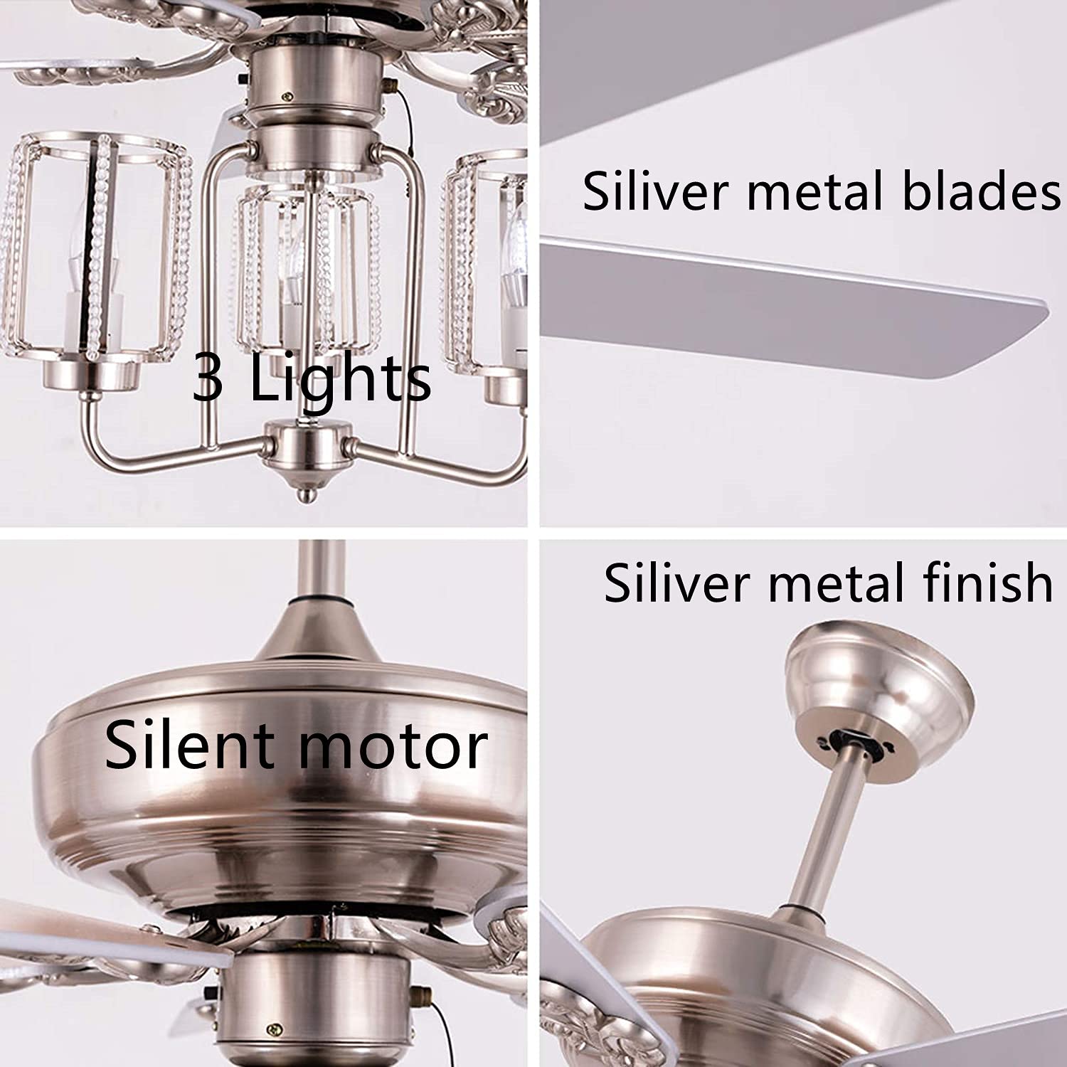 52Inch LED Vintage Ceiling Fan Classical Fan with 3 Lights Reversible Blades 3 Speed Ceiling Fan Mute Motor for Bedroom Living Room …