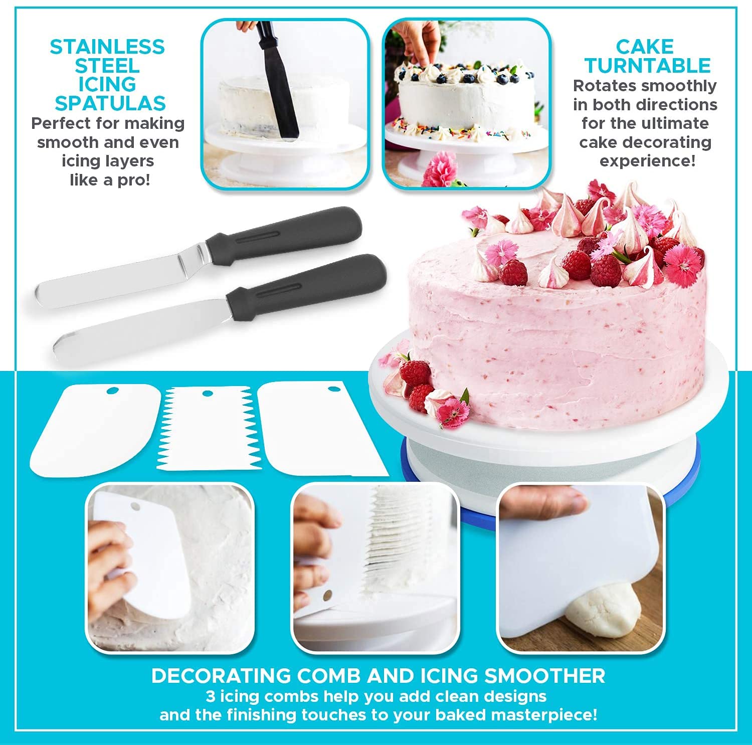6 Pcs Cake Stand Set, Cake Decorating Supplies, 11 Inch Rotating Cake Turntable for Decorating, Cake Spinner, Cake Decorating Tools, Cake Decorating Kit, Gift Set Baking Supplies