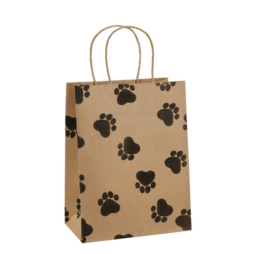 BagDream Gift Bags 25Pcs 8x4.25x10.5 Inches Shopping Bags, Paper Bags with handles, Kraft Bags, Retail Bags, Holiday Party Bags, Puppy Dog's Paw Print Brown Gift Bags