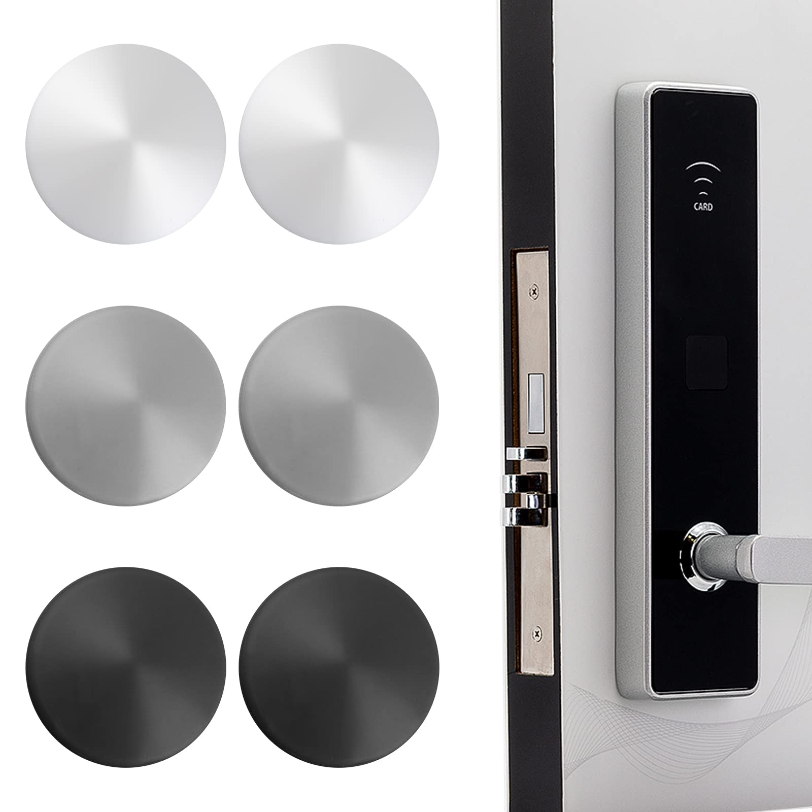 6 PCS Door Knob Wall Protector - Round Door Knob Wall Protector with Back Adhesive, Wall Protector from Door Knobs, Rubber Crash Pad for Walls Protects Wall Surface (White, Gray, Black)
