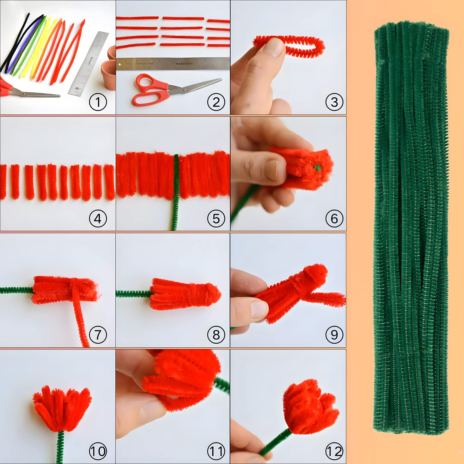 300 Pieces Black Pipe Cleaners Chenille Stem, Pipe Cleaners Craft for Kids DIY Art Supplies