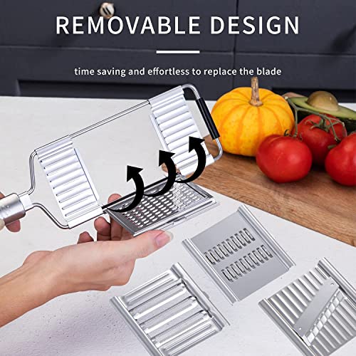 6-in-1 Multi Purpose Vegetable Slicer | Upgraded Vegetable Chopper Grater Cutter Shredder with Handle | Stainless Steel Peeler for Potato, Garlic, Cheese, Lemon in the Kitchen