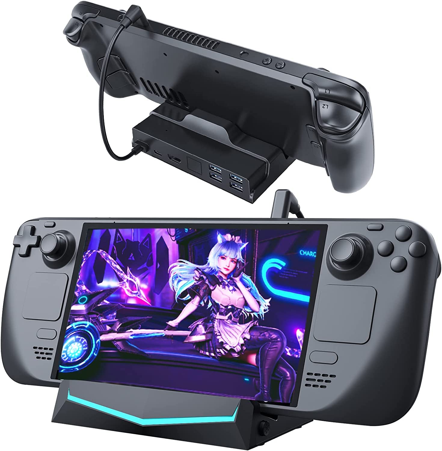 6-in-1 TV Docking Station Compatible for Switch Steam Deck Dock, Switch Dock steam Deck Dock Charging Dock with 4 USB-A 3.0,4K HDMI,PD 3.0 USB-C Fast Charger